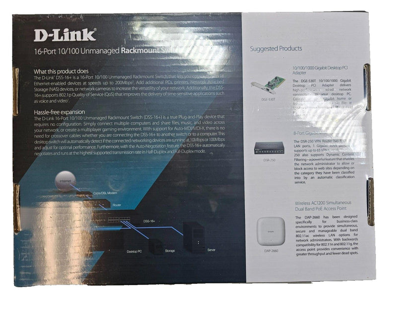 D-Link DSS16+ 16-Ports Unmanaged Rack-Mountable Switch 10/100 802.3AZ ...