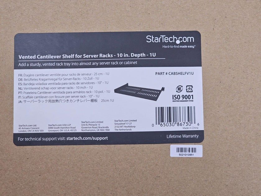 StarTech CABSHELFV1U 1U Vented Server Rack Cabinet Shelf - Fixed 10in ...