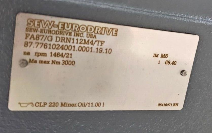 Sew Eurodrive FA87/G DRN112M4/TF Parallel Shaft Helical Gear Unit, 5.4 ...