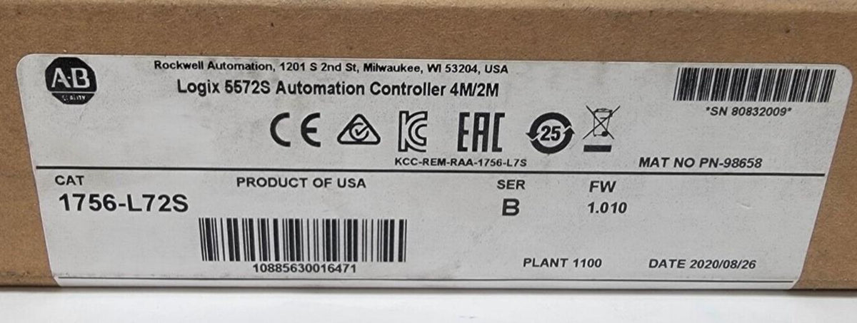 Allen-Bradley Logix 5572S Automation Controller 4M/2M 1756-L72S 2020 ...
