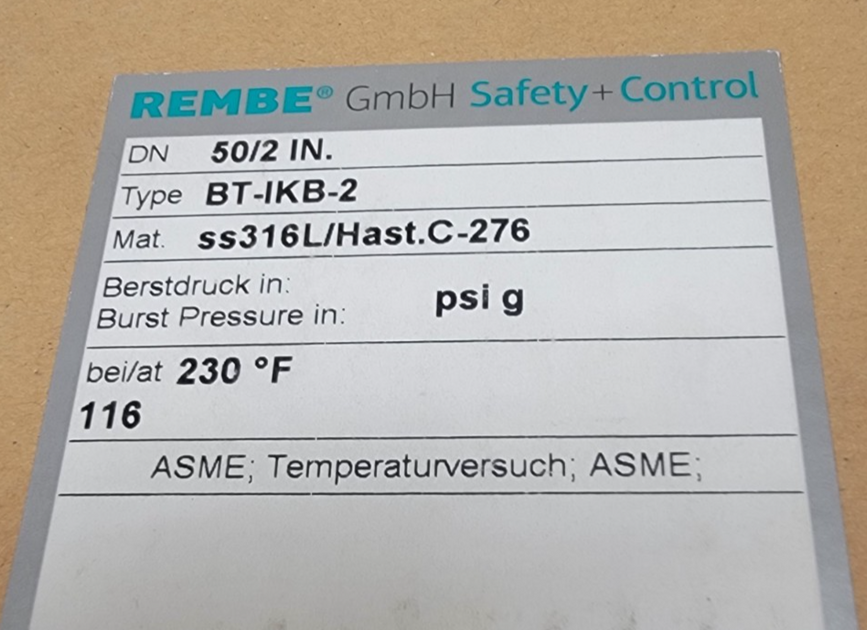 Rembe GmbH 1501379 50/2" BT-IKB-2 Burst Rupture Disc – Blackstar Assets
