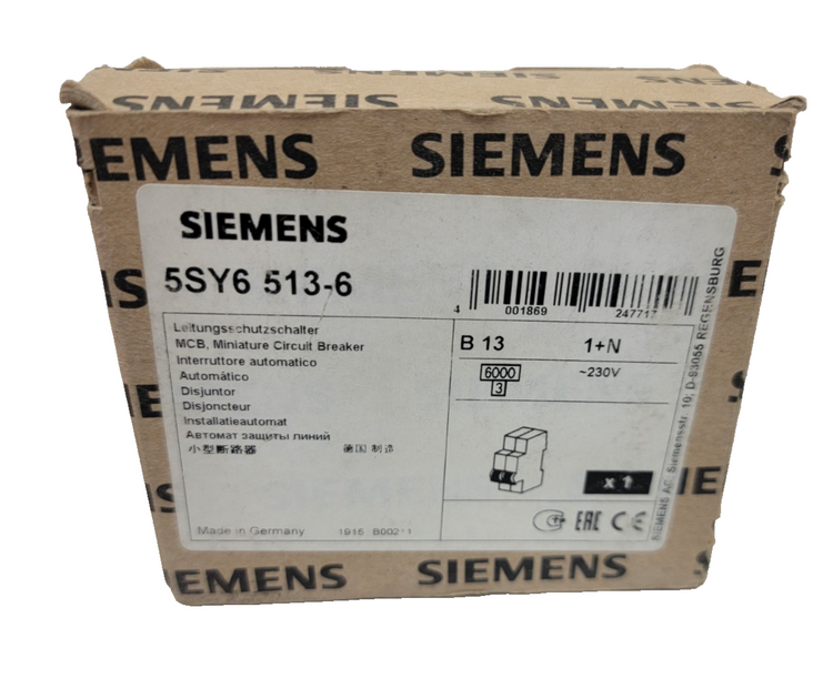 Siemens 5SY6 513-6 B13 MCB 1+N Miniature Circuit Breaker, 2 pole ...