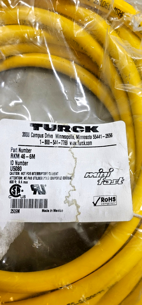 New Turk RKM 46-6M Power Cable for CAN 7/8-16UN Female, 4 Wire 6m PVC ...