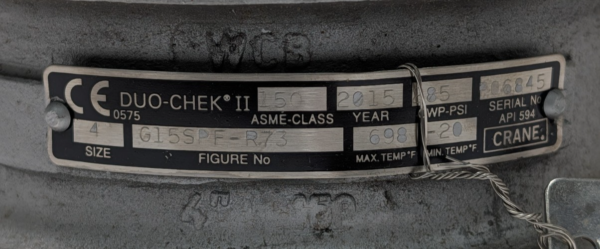 New Crane 4” Duo-Chek II High Performance Check Valve 14630-000-43 G15 ...