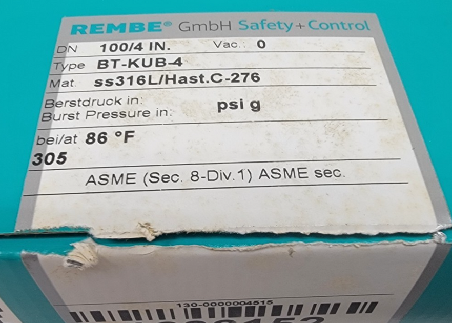 New Rembe Gmbh Burst Rupture Disc 130-0000004515 100/4" BT-KUB-4 ...
