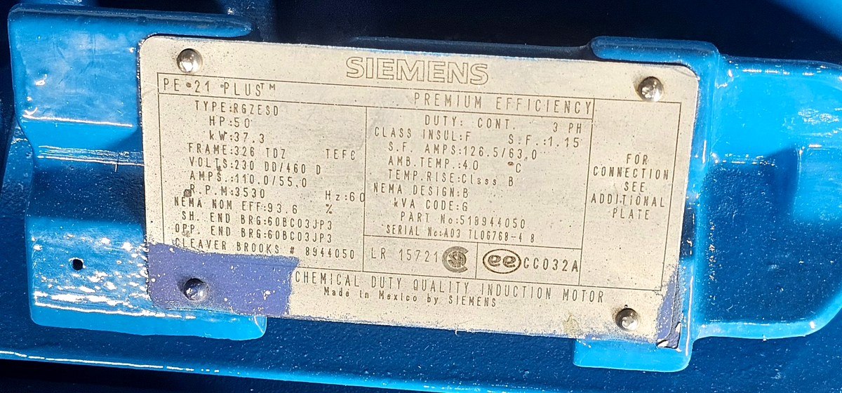 Siemens PE21 Plus RGZESD 50 HP Premium Efficiency Motor 3Ph 37.3kW TEF ...