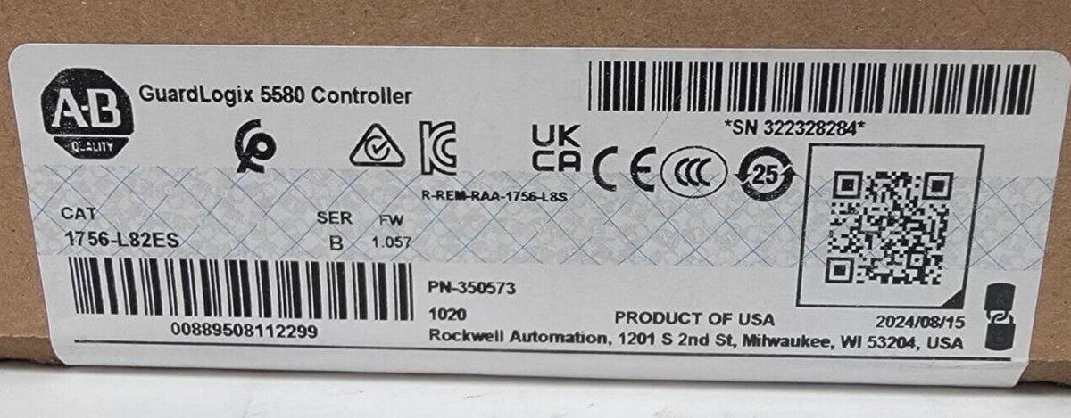2024 Allen Bradley GuardLogix 5580 Controller 1756-L82ES Series B PN-3 ...