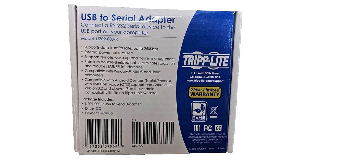 New Tripp Lite U209-000-R USB TO Serial Adapter Kit, 100ft Ethernet ...
