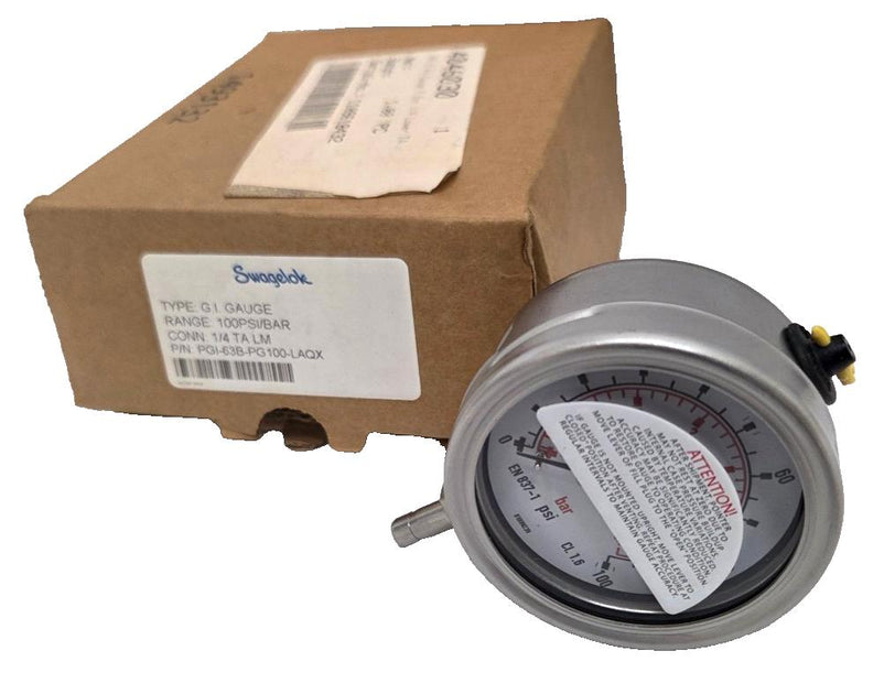 New Swagelok GI Pressure Gauge PGI-63B-PG100-LAQX, 100psi, 1/4" TA LM ...