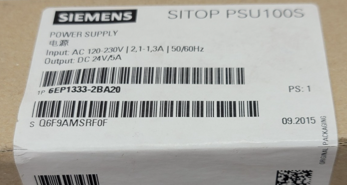 Siemens SITOP PSU100S Power Supply 6EP1333-2BA20 AC-DC, 24V, 5A, 100-2 ...